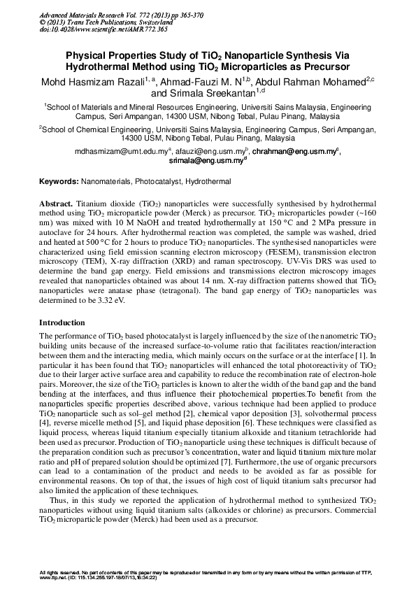 (PDF) Physical properties study of TiO2 nanoparticle synthesis via ...