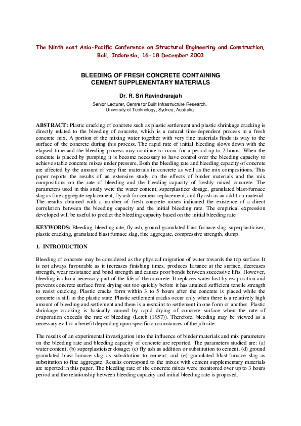 (PDF) Bleeding of fresh concrete containing cement supplementary materials