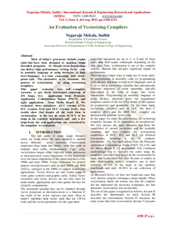 (PDF) 1298 |P a g e An Evaluation of Vectorizing Compilers