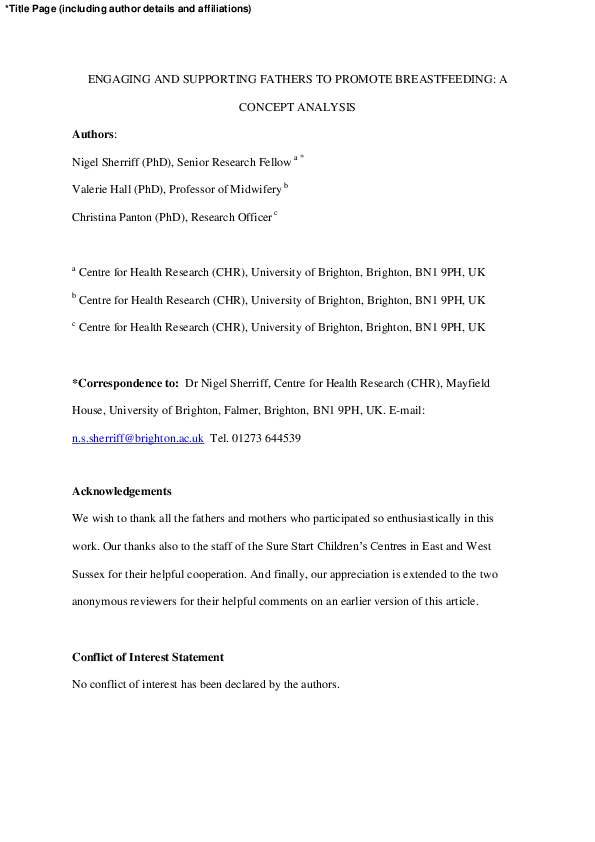 Pdf Engaging And Supporting Fathers To Promote Breastfeeding A