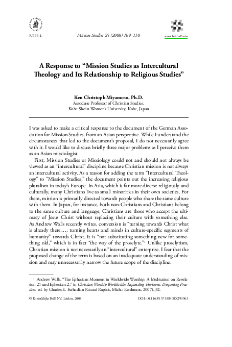 (PDF) A Response to "Mission Studies as Intercultural Theology and Its ...