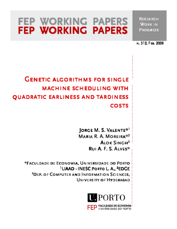 (PDF) Genetic algorithms for single machine scheduling with quadratic earliness and tardiness costs
