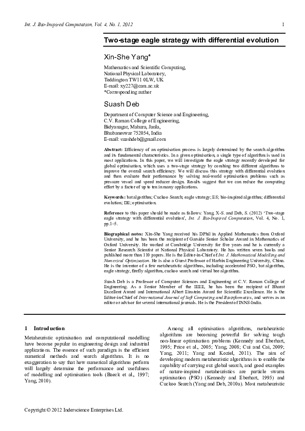 (PDF) Two-stage eagle strategy with differential evolution