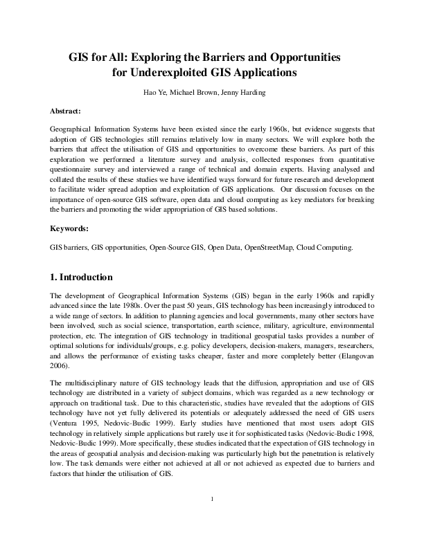 (PDF) GIS for All: Exploring the Barriers and Opportunities for ...