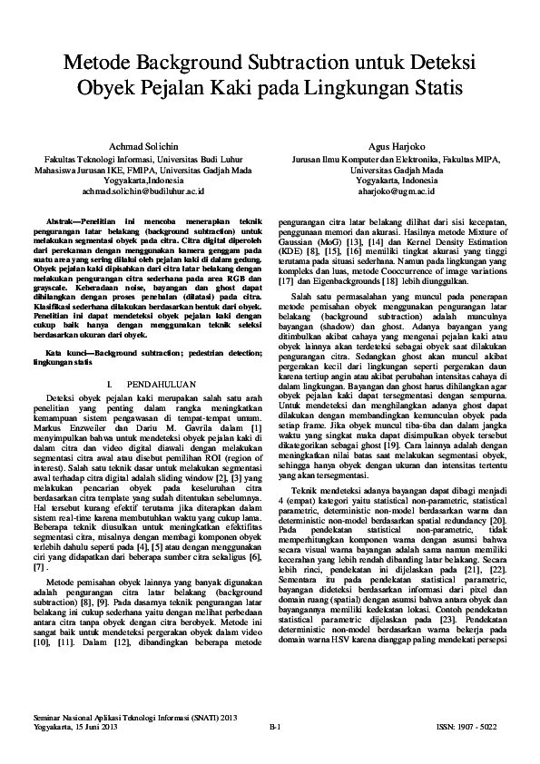 (PDF) Metode Background Subtraction untuk Deteksi Obyek Pejalan Kaki ...