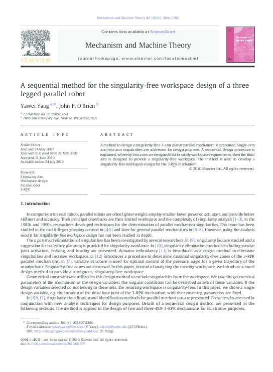 (PDF) A sequential method for the singularity free workspace design of a planar 3-arm parallel robot