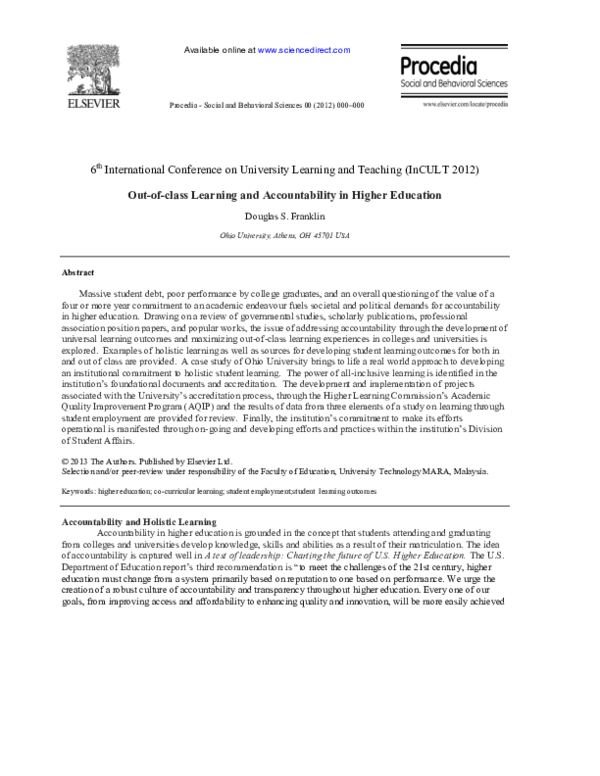 (PDF) Out-of-class Learning and Accountability in Higher Education