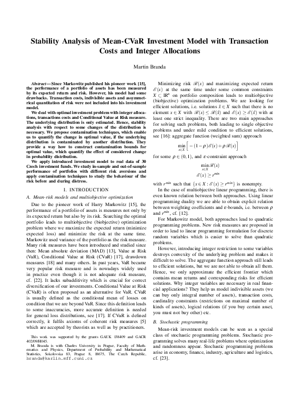 (PDF) Stability Analysis of Mean-CVaR Investment Model with Transaction ...