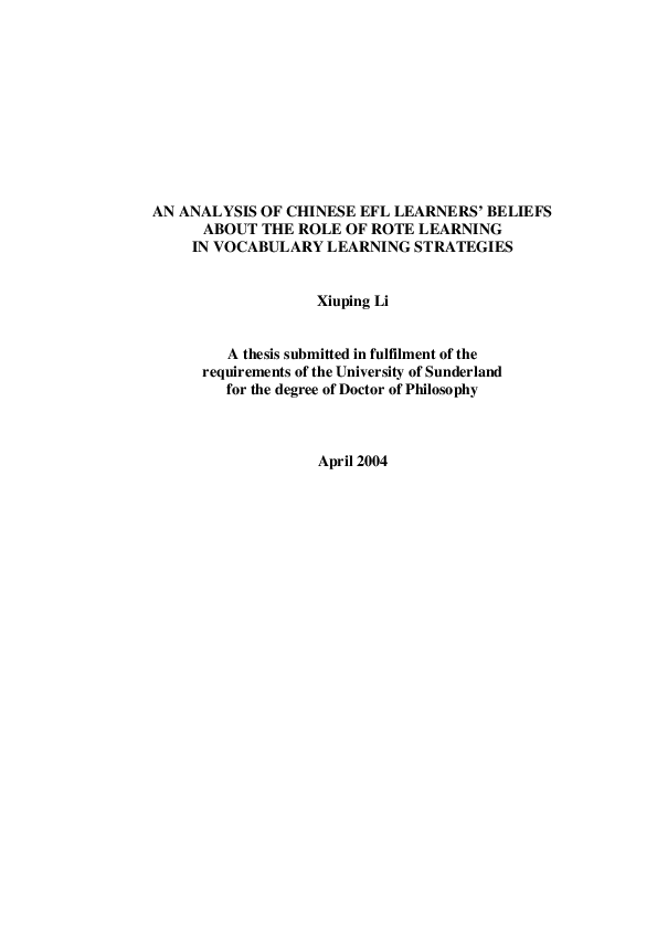 (PDF) AN ANALYSIS OF CHINESE EFL LEARNERS’ BELIEFS ABOUT THE ROLE OF ...