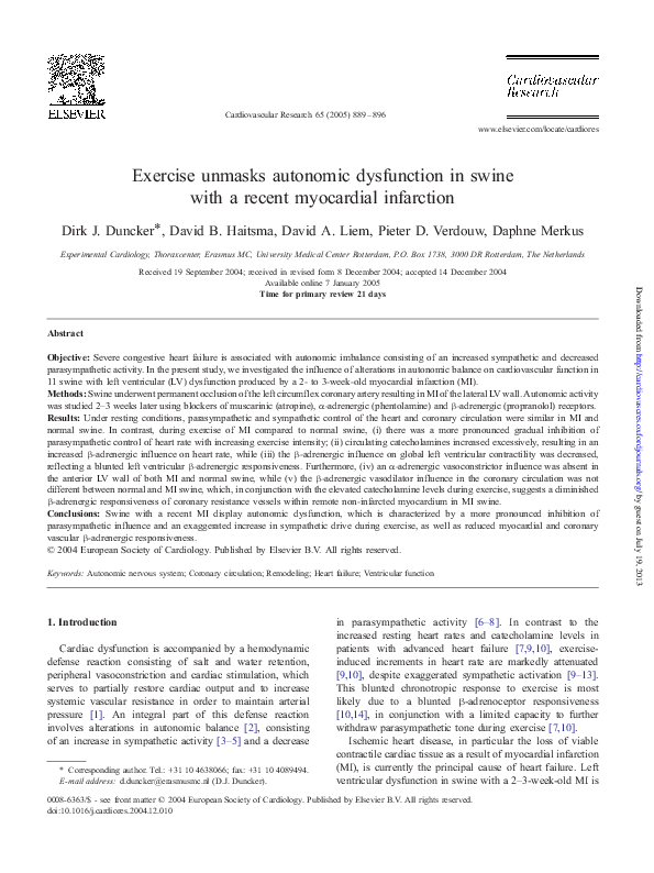 (PDF) Exercise unmasks autonomic dysfunction in swine with a recent ...