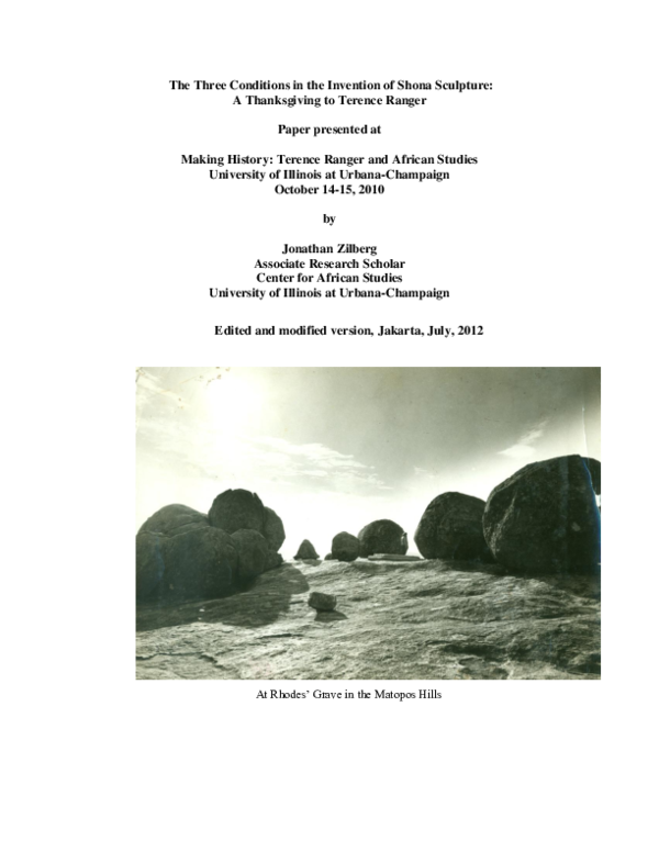 (PDF) The Three Conditions in the Invention of Shona Sculpture: A ...