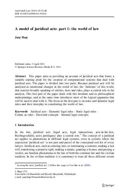 (PDF) A Model of Juridical Acts. Part 1: The World of Law