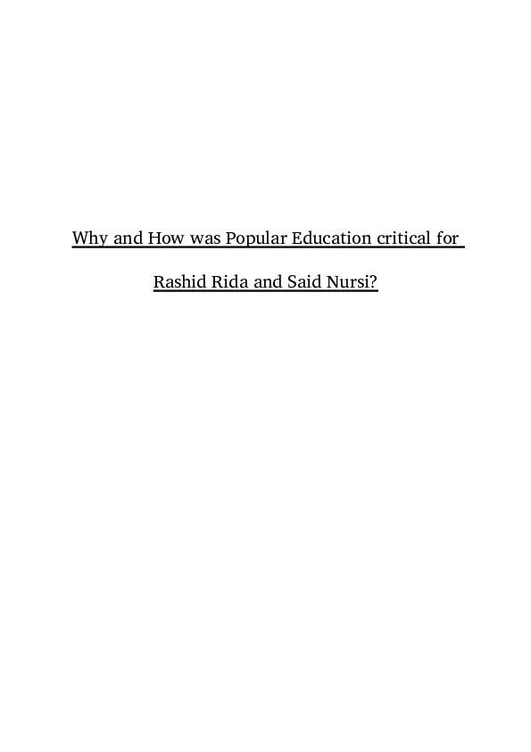 (DOC) Popular Education in the Thought of Rashid Rida and Said Nursi