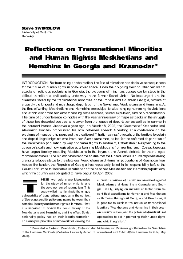 (PDF) STEVE SWERDLOW: Reflections on Transnational Minorities and Human ...