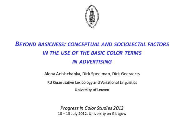 (PDF) Beyond Basicness: Conceptual and Sociolectal Factors in the Use of Basic Color Terms in ...