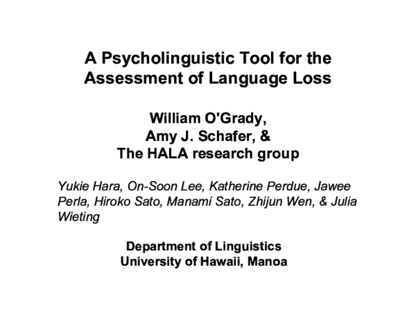 (PDF) A Psycholinguistic Tool for the Assessment of Language Loss