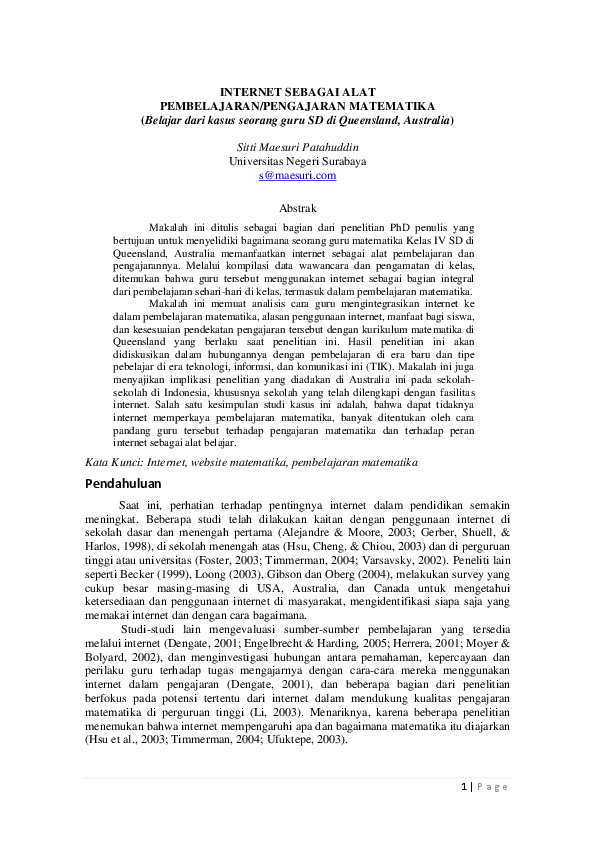 (PDF) INTERNET SEBAGAI ALAT PEMBELAJARAN/PENGAJARAN MATEMATIKA