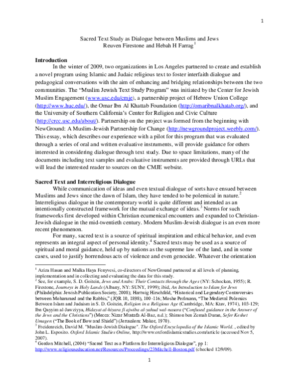 (DOC) Sacred Text Study as Dialogue between Muslims and Jews,” with ...
