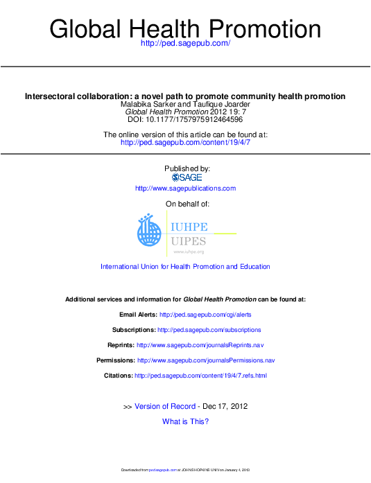 (PDF) Intersectoral collaboration: a novel path to promote community ...