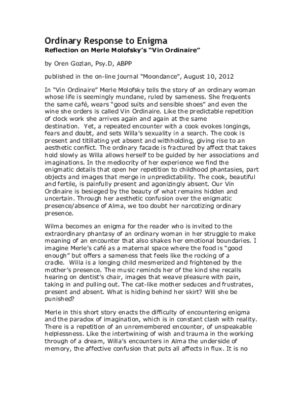 (DOC) Oerdinary Response to Enigma, Reflection on Merle Molofsky’s “Vin ...
