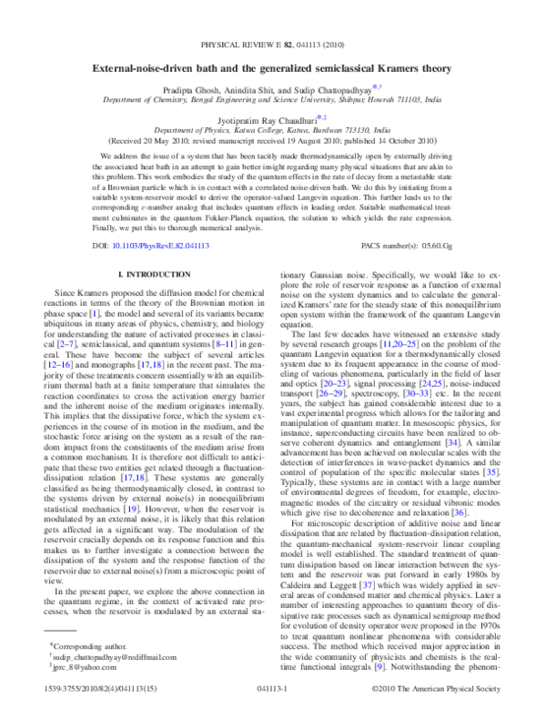 (PDF) External-noise-driven bath and the generalized semiclassical Kramers theory