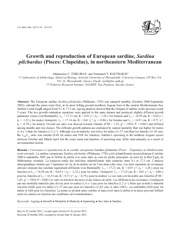 (PDF) Growth and reproduction of European sardine, Sardina pilchardus ...