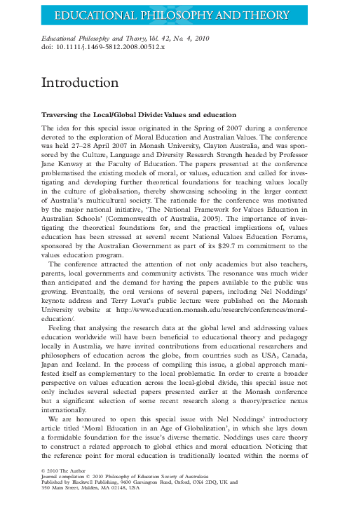 (PDF) Traversing the Local/Global Divide:Values and education