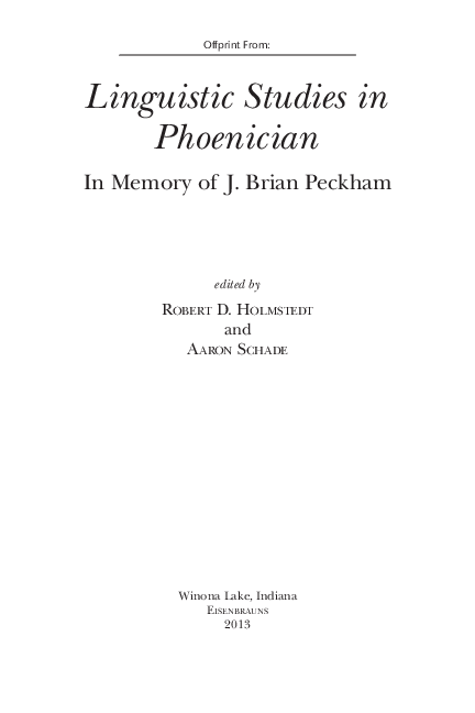 (PDF) Phoenician-Punic: The view backward - Phonology versus Palaeography