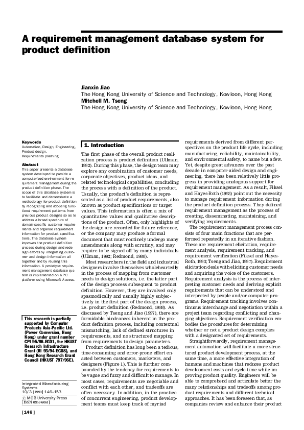 (PDF) A requirement management database system for product definition
