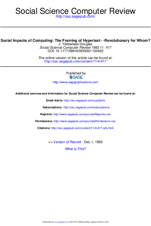 Social Impacts of Computing: The Framing of Hypertext--Revolutionary ...