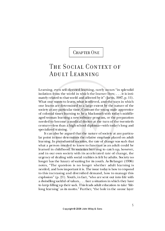 (PDF) Chapter One The Social Context of Adult Learning