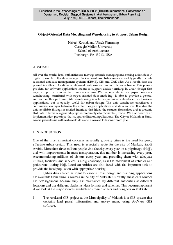 (PDF) Object-Oriented Data Modeling and Warehousing to Support Urban Design