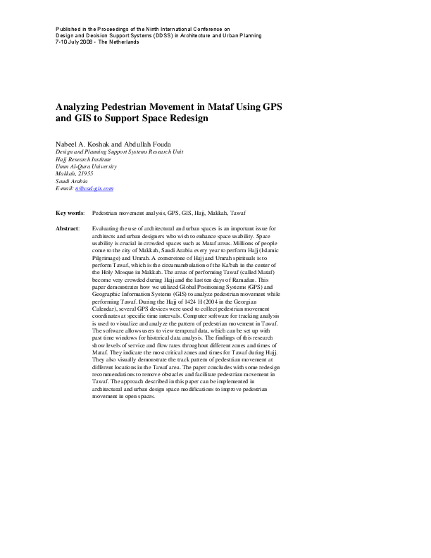 (PDF) Analyzing Pedestrian Movement in Mataf Using GPS and GIS to Support Space Redesign
