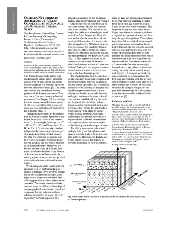 (PDF) BRUGHMANS, T., Keay, S. and Earl, G. (2012) Complex Networks in Archaeology: Urban ...