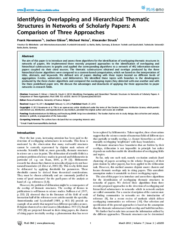 (PDF) Identifying Overlapping and Hierarchical Thematic Structures in Networks of Scholarly ...