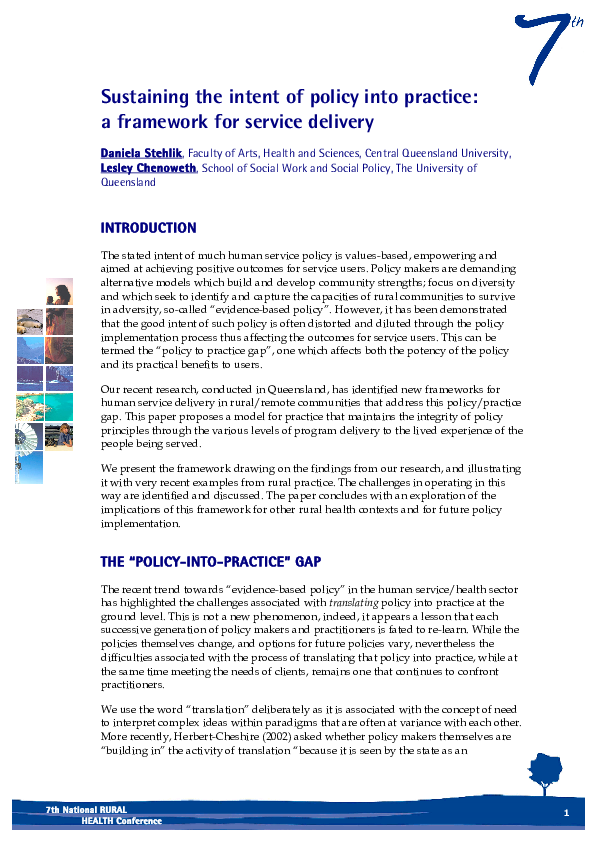 (PDF) Sustaining the intent of policy into practice: a framework for ...