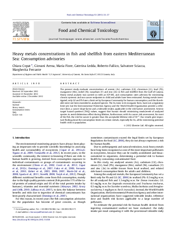 Heavy metals concentrations in fish and shellfish from eastern ...