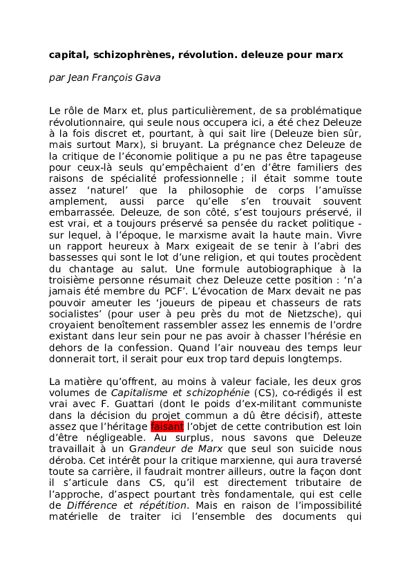 (DOC) Capital, schizophrènes, révolution. Deleuze pour Marx