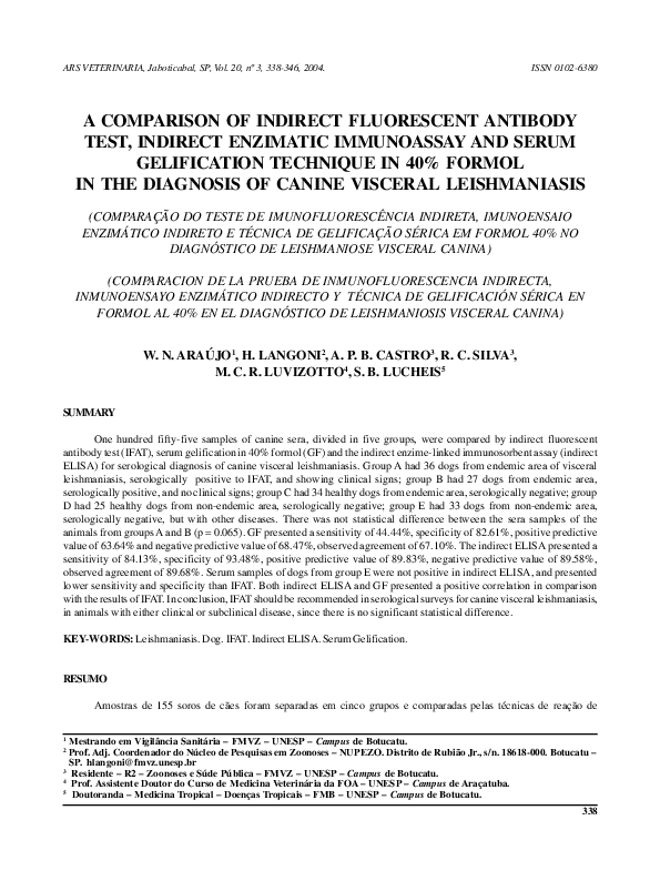 (PDF) A COMPARISON OF INDIRECT FLUORESCENT ANTIBODY TEST, INDIRECT ...