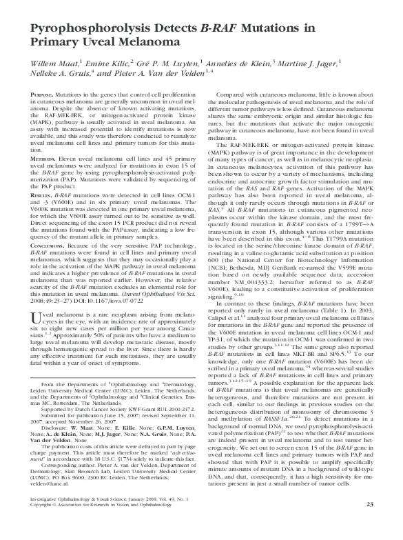 (PDF) Pyrophosphorolysis Detects B-RAF Mutations in Primary Uveal Melanoma