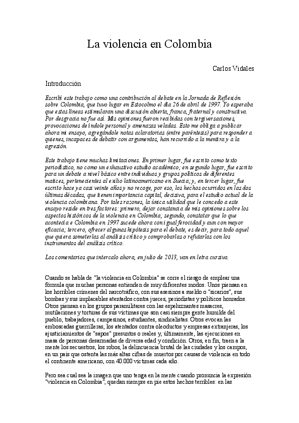 La violencia en Colombia