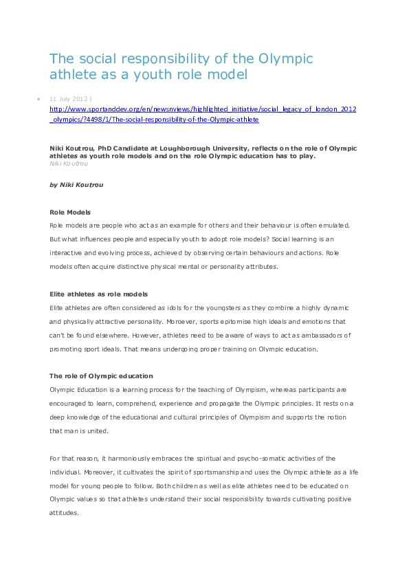 (DOC) The social responsibility of the Olympic Athlete:A Role Model for ...