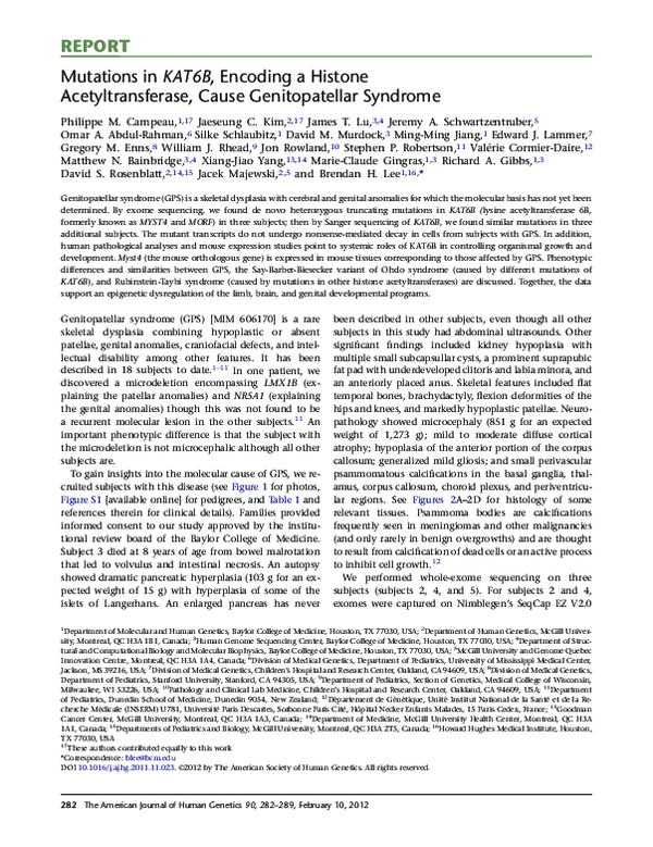 (PDF) Mutations in KAT6B, encoding a histone acetyltransferase, cause ...