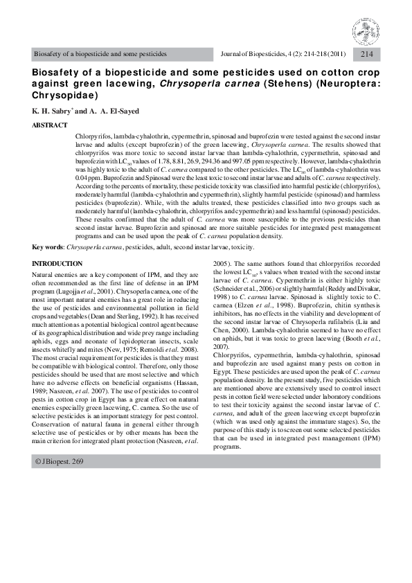 (PDF) Bioassay for Determination of Residual Toxicity of Different Insecticides Against Two ...