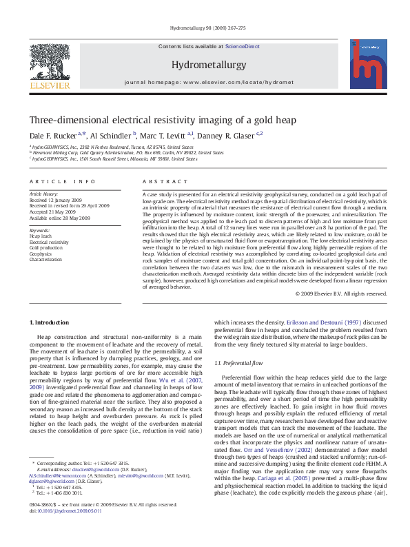 (PDF) Three-dimensional electrical resistivity imaging of a gold heap