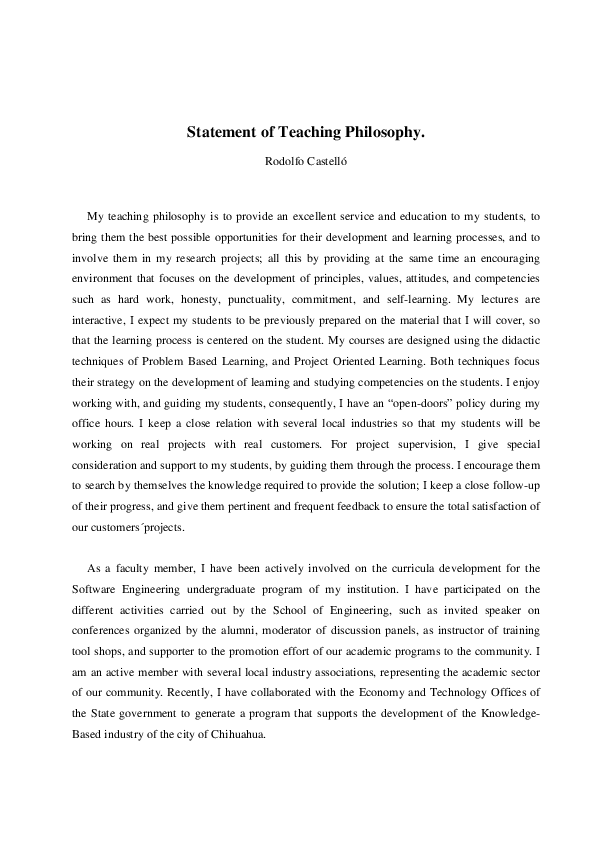 (PDF) Statement of Teaching Philosophy