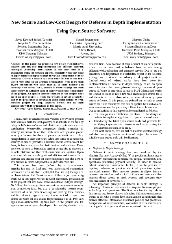 Pdf New Secure And Low Cost Design For Defense In Depth Implementation Using Open Source Software