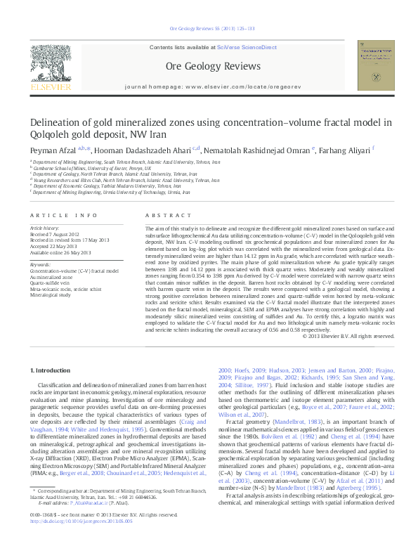 (PDF) Delineation of gold mineralized zones using concentration–volume fractal model in Qolqoleh ...