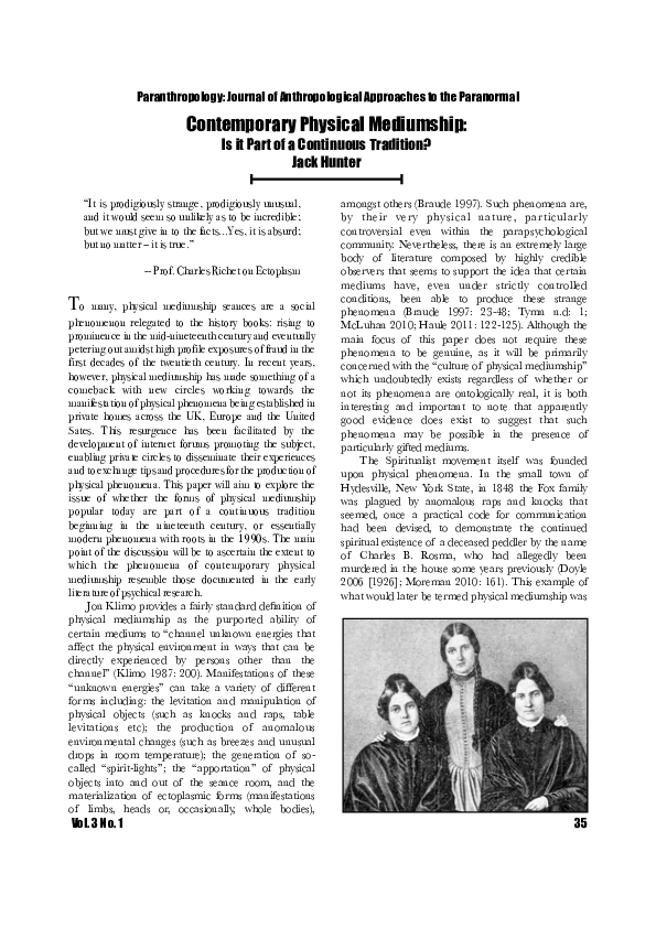 (PDF) Contemporary Physical Mediumship: Is it Part of a Continuous ...