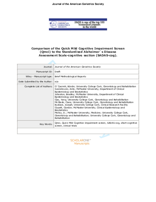(PDF) Comparison of the Quick Mild Cognitive Impairment Screen (Qmci ...